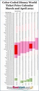 Disney World 2021 Ticket Prices in a Color-Coded Calendar ...