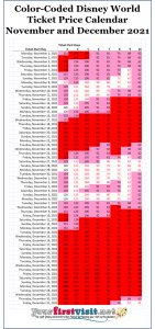Disney World 2021 Ticket Prices in a Color-Coded Calendar ...